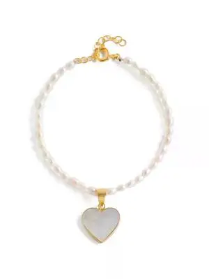 FREYA ROSE Heart Pendant Pearl Bracelet - Gold