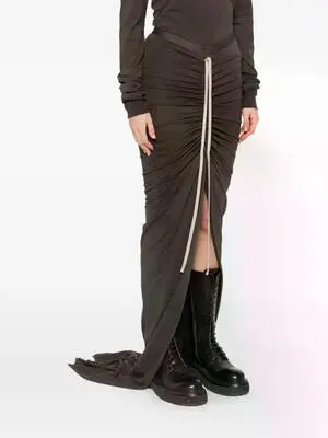 MONCLER + RICK OWENS Drawstring Slit Maxi Skirt - Brown