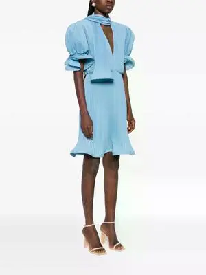 ROWEN ROSE Pleated Puffy-sleeve Midi Dress
