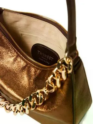 TWINSET Chain Leather Shoulder Bag - Brown