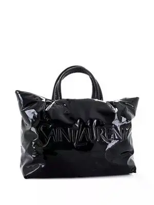 Saint Laurent Logo Padded Patent Leather Maxi Tote Bag - Black