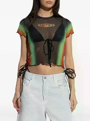 Casablanca Printed Ruffled Top - Black