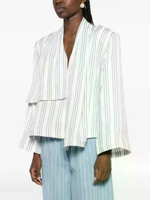 ROWEN ROSE Scarf-detail Striped Shirt