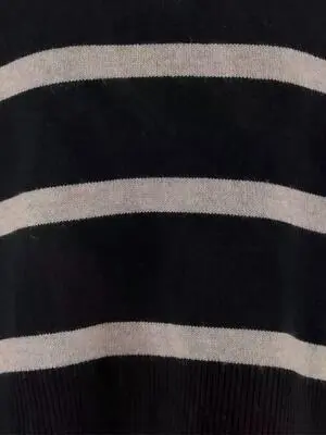 ALLUDE Striped V-neck Sweater - Black