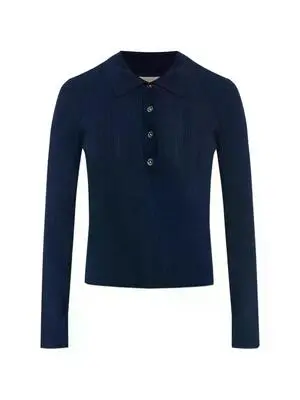 Michael Kors Long-sleeve Ribbed Knit Polo Top - Blue