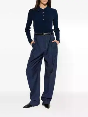 Michael Kors Long-sleeve Ribbed Knit Polo Top - Blue