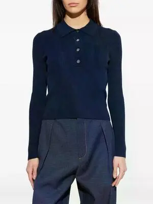 Michael Kors Long-sleeve Ribbed Knit Polo Top - Blue