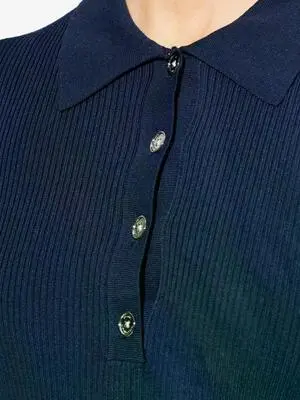 Michael Kors Long-sleeve Ribbed Knit Polo Top - Blue