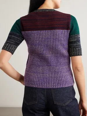 Valentino Garavani Color-block Metallic Ribbed Wool-blend Sweater - Purple