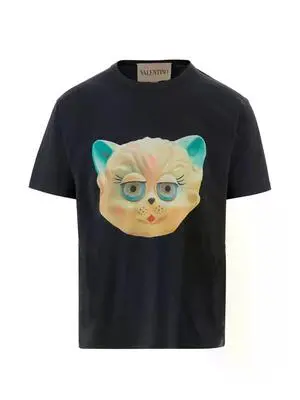 Valentino Garavani Cotton T-shirt With Le Chat De La Maison Print