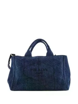 Prada Canapa Convertible Denim Medium Tote Bag