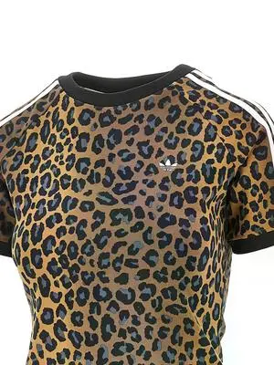Adidas Leopard-print Tee With 3-stripes