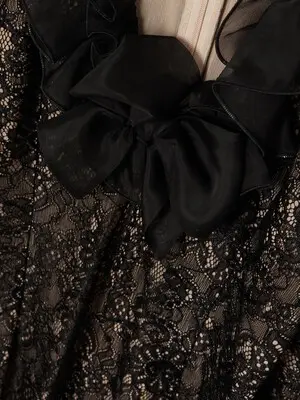 Alessandra Rich Bow-embellished Ruffled Silk-organza Trimmed Lace Midi Dress