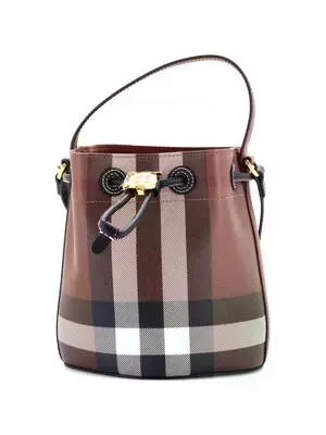 Burberry Tb Drawstring Check E-canvas Mini Bucket Bag - Brown