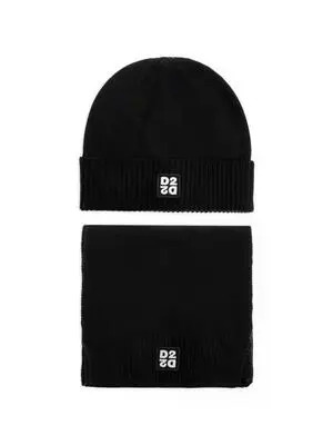 Dsquared2 Logo-patch Beanie Hat Set - Black