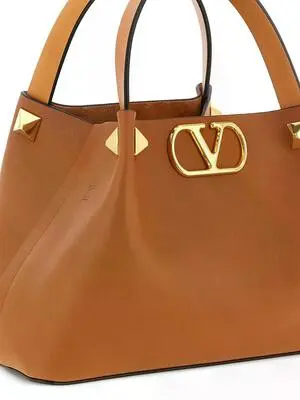Valentino Garavani Small V-logo Leather Tote - Neutrals