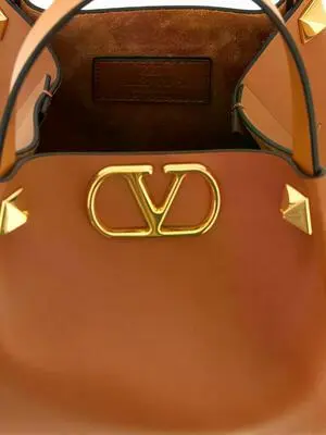 Valentino Garavani Small V-logo Leather Tote - Neutrals