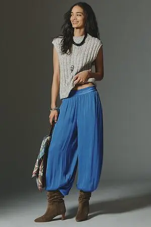 Maeve Draped Wide-leg Pull-on Pants - Baja Blue