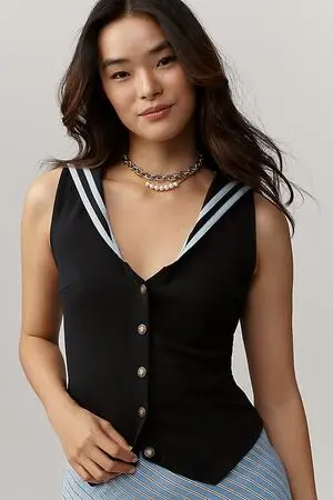 Maeve Nautical V-neck Vest Top - Black