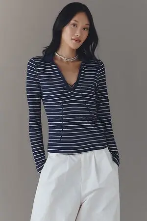 Maeve Tie-front Long-sleeve Top - Peacock/vanilla Stripe