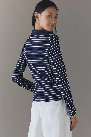 Maeve Tie-front Long-sleeve Top - Peacock/vanilla Stripe