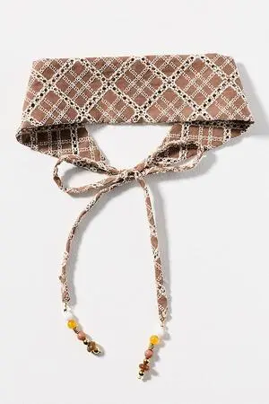 Anthropologie Beaded Crochet Hair Scarf - Chocolate
