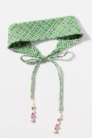 Anthropologie Beaded Crochet Hair Scarf - Green