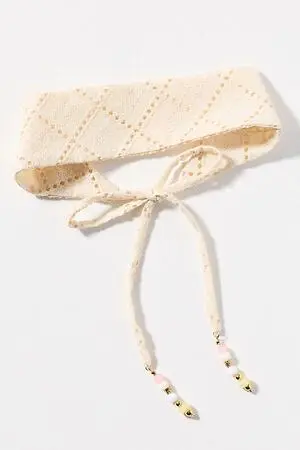 Anthropologie Beaded Crochet Hair Scarf - Ivory