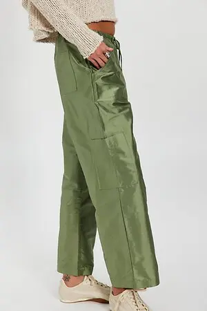 Donni. Taffeta Drawstring Cargo Pants - Oregano