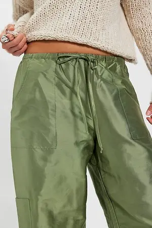 Donni. Taffeta Drawstring Cargo Pants - Oregano