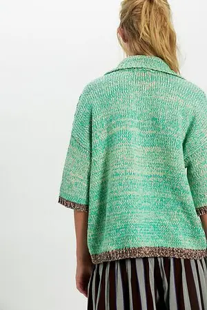 Free People On The Roll Knit Polo - Mint Combo
