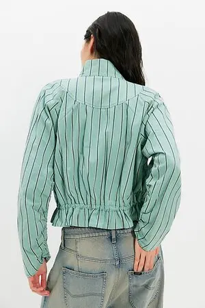 Free People Striped Balloon Jacket - Slate Combo