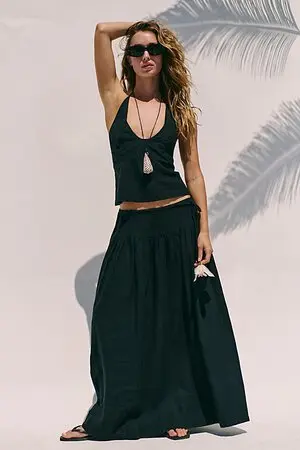 Free People Halter Neck Linen Blend Skirt Set - Black