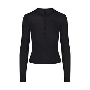 SKIMS Sheer Modal Crewneck Henley - Onyx