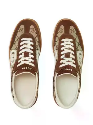 Gucci Logo-plaque Leather-panel Sneakers - Neutrals