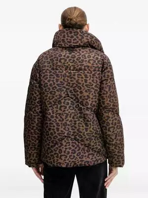 Guess Padded Animal Print Zip-up Jacket - Brown
