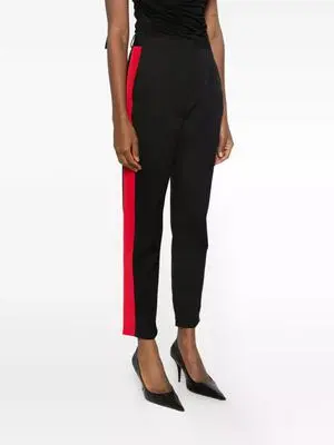 Alexander McQueen High Waist Wool Trousers With Red Stripe Detail