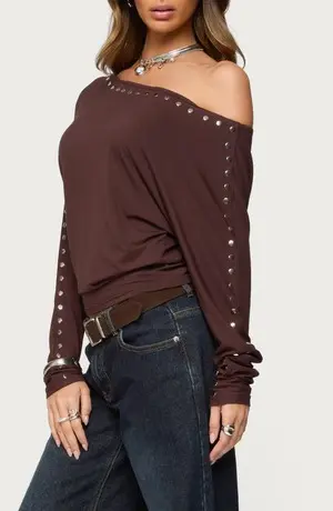 EDIKTED Paola Studded One-shoulder Top
