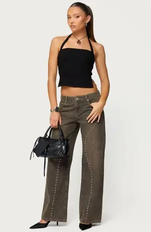 EDIKTED Charliza Studded Low-rise Baggy Jeans
