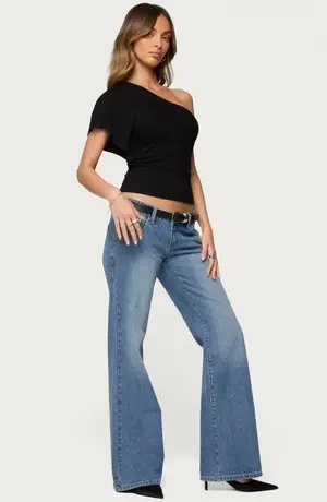 EDIKTED Ruched One-shoulder Crop Top - Black