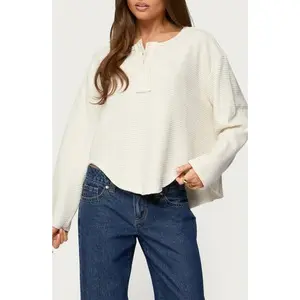 EDIKTED Alisia Oversize Waffle Knit Henley