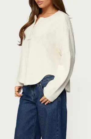 EDIKTED Alisia Oversize Waffle Knit Henley
