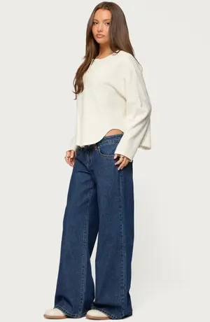 EDIKTED Alisia Oversize Waffle Knit Henley
