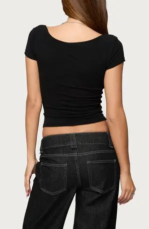 EDIKTED Becca Boat Neck T-shirt - Black