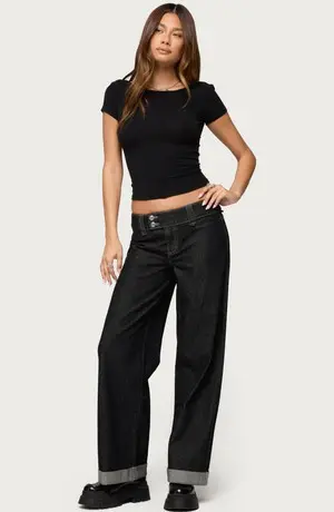 EDIKTED Becca Boat Neck T-shirt - Black