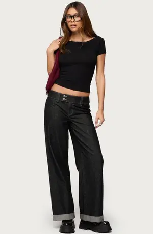 EDIKTED Becca Boat Neck T-shirt - Black