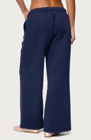EDIKTED Wide Leg Graphic Sweatpants - Navy