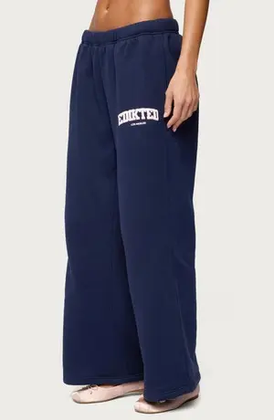 EDIKTED Wide Leg Graphic Sweatpants - Navy
