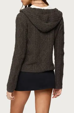 EDIKTED Jayla Cable Knit Hooded Cardigan