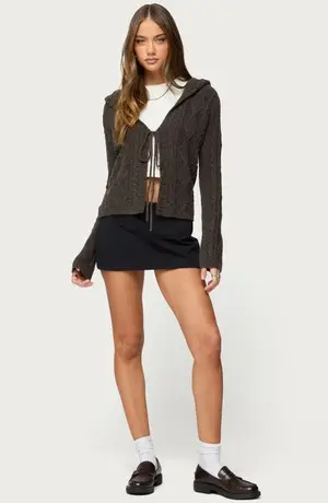 EDIKTED Jayla Cable Knit Hooded Cardigan